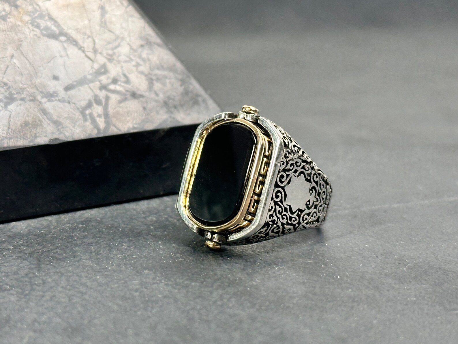 Sterling Silver Changeable Ring: Onyx & Star of David, Trendy Men's ...