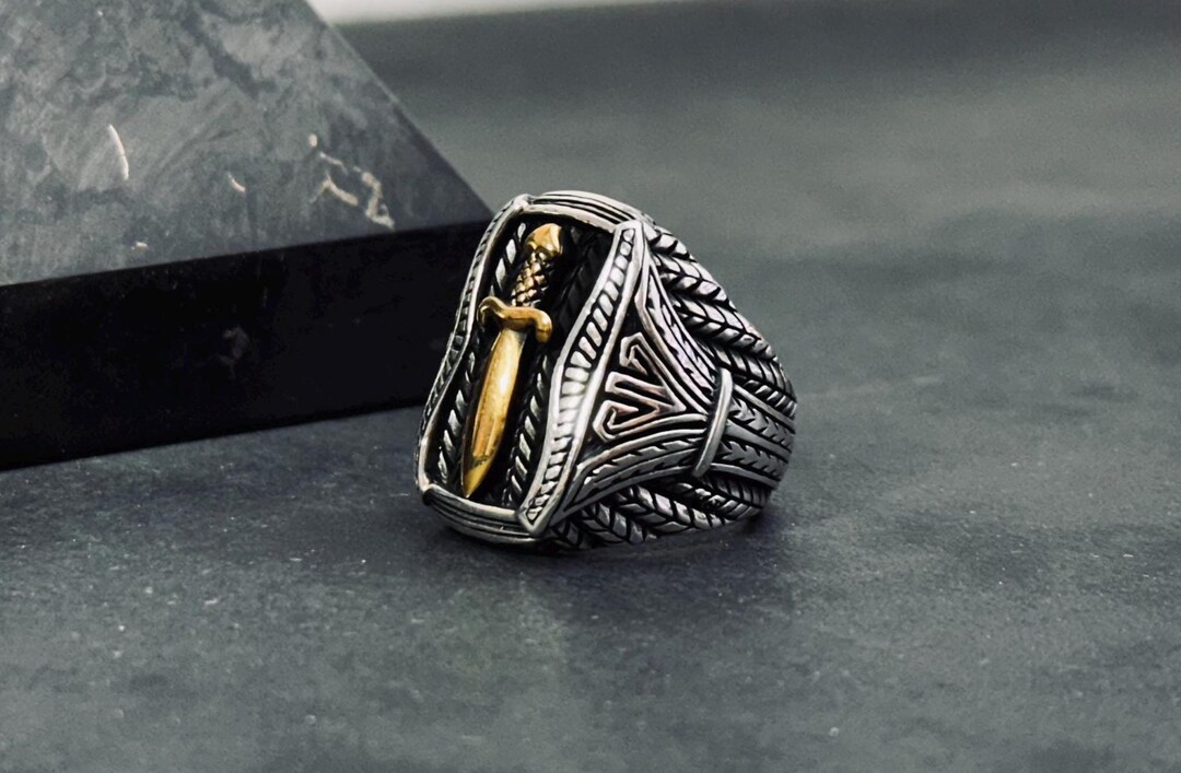 Golden Sword Ring,minimal Sword Signet Ring,handmade Engraved Sword ...