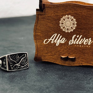 Silver American Flag Ring,925k Sterling Silver American Flag Eagle Ring ...