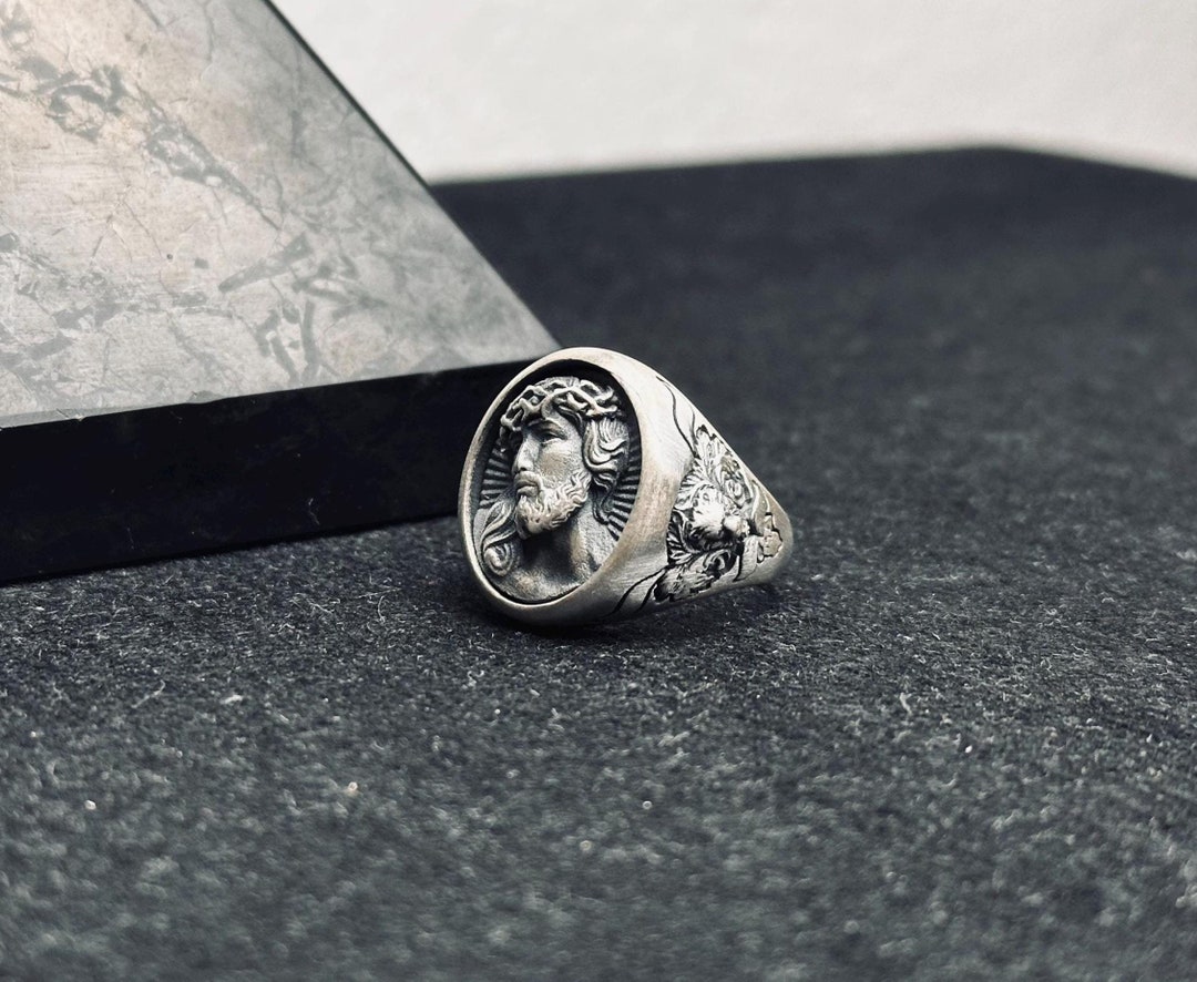Jesus Crucifix Ring, Christian Signet Ring for Men, Religious Jewelry ...