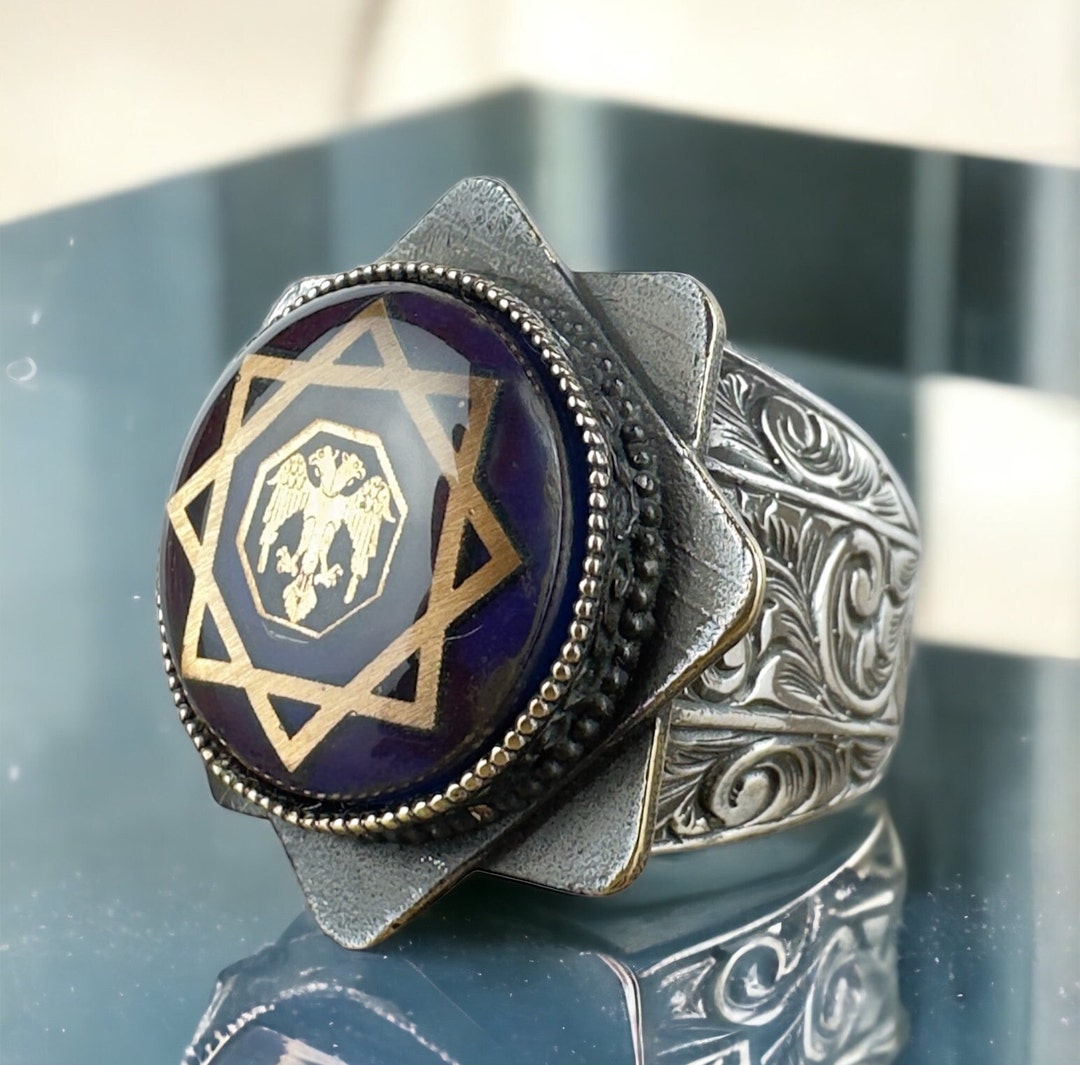 Selcuklu Double Headed Eagle Silver Ring,circle Silver Ring,shiny ...