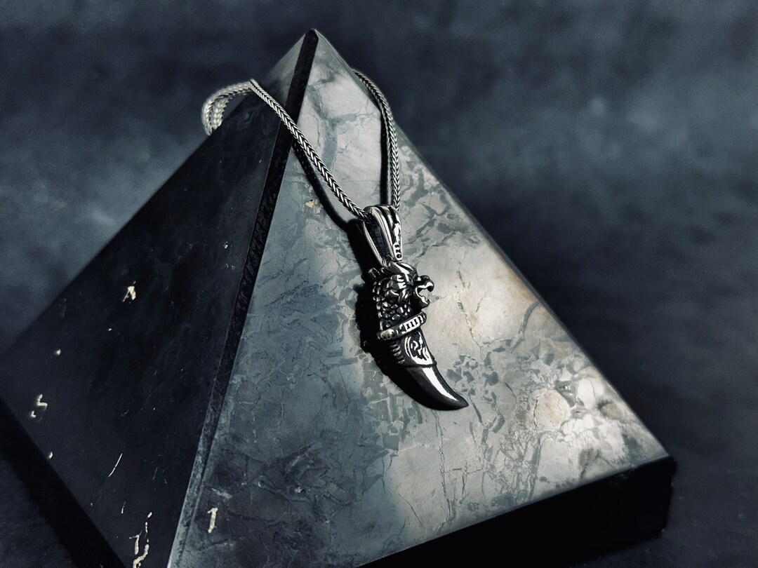 Silver Necklace With Chinese Dragon and Dragontooth Design, Exotic ...