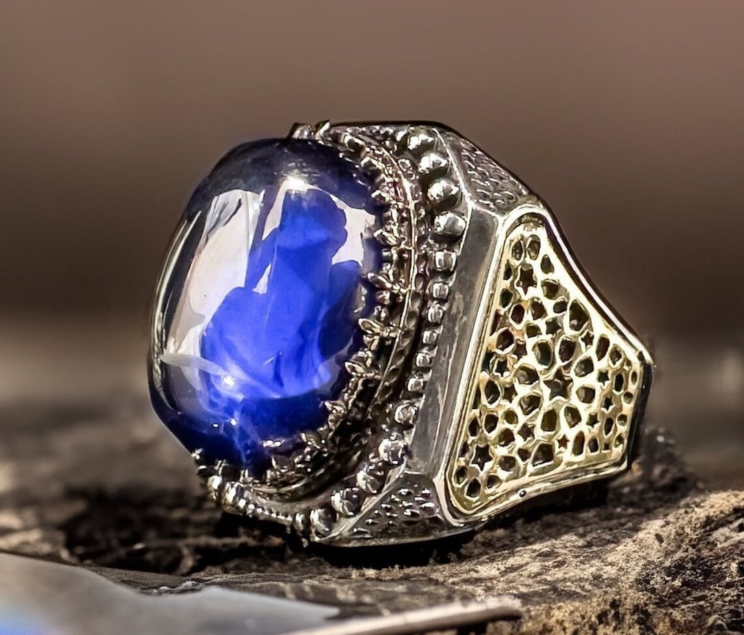 Blue Zircon Men Ring 925K Silver Ring Vintage Men Ring - Etsy