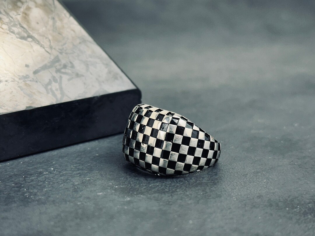 Artisan Checkers King Ring in Sterling Silver - Stylish Checkerboard ...