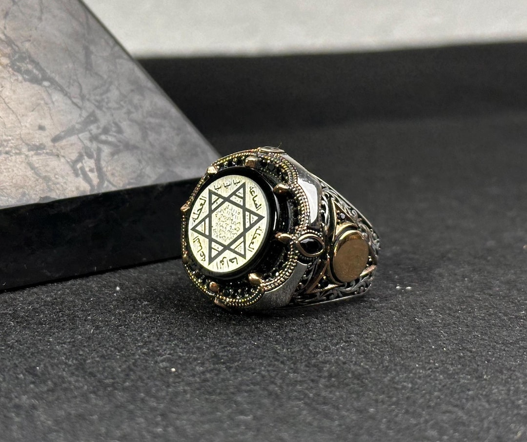 Engraved Seal of Solomon Ring: Amber, Sterling Silver (men's Signet) - Etsy