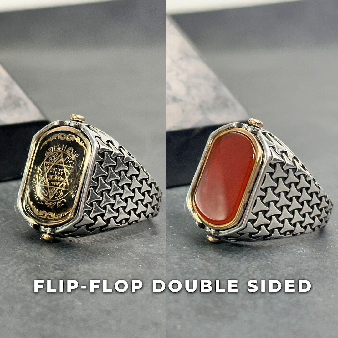Double Sided Solomon Signet Ring: Red Agate, Sterling Silver - Etsy