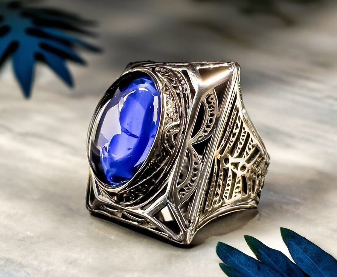 Dark Blue Zircon Men Ring, 925K Silver Ring, Vintage Men Ring, Ottoman ...