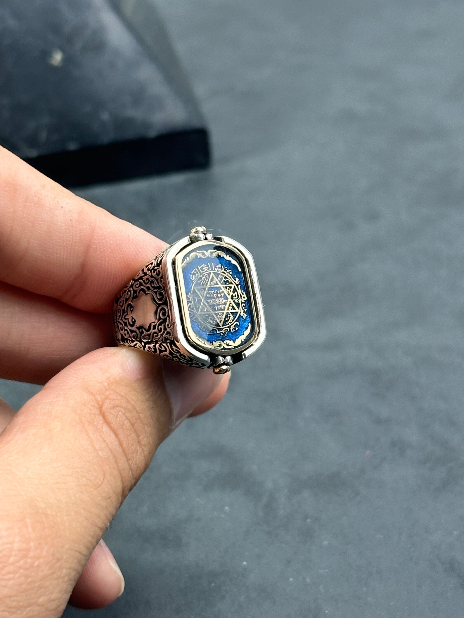 Sterling Silver Changeable Ring: Onyx & Star of David, Trendy Men's ...