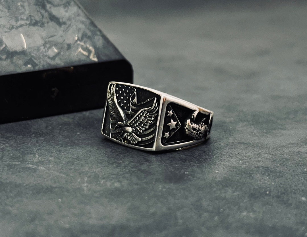 Silver American Flag Ring,925k Sterling Silver American Flag Eagle Ring ...