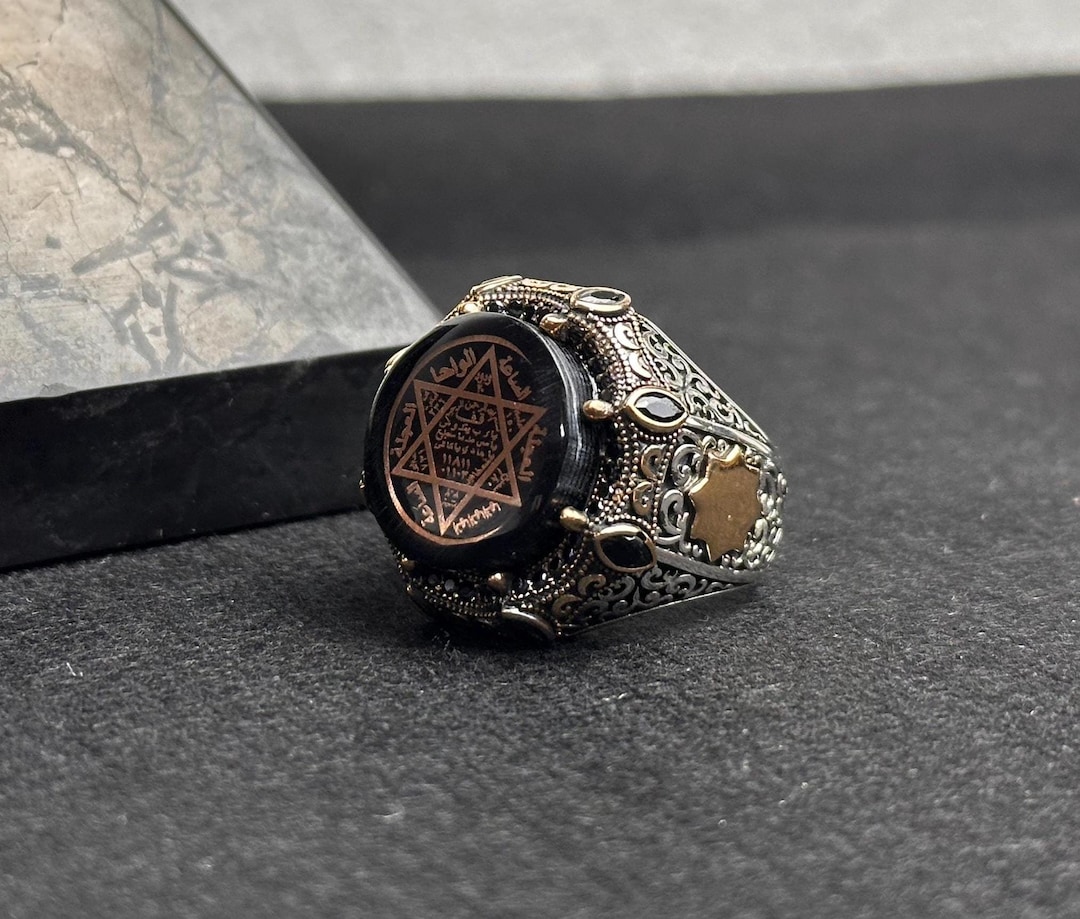 Buy Round Solomon Sign Ring,925k Sterling Silver Handmade Large Seal of Solomon Ring Online in ...