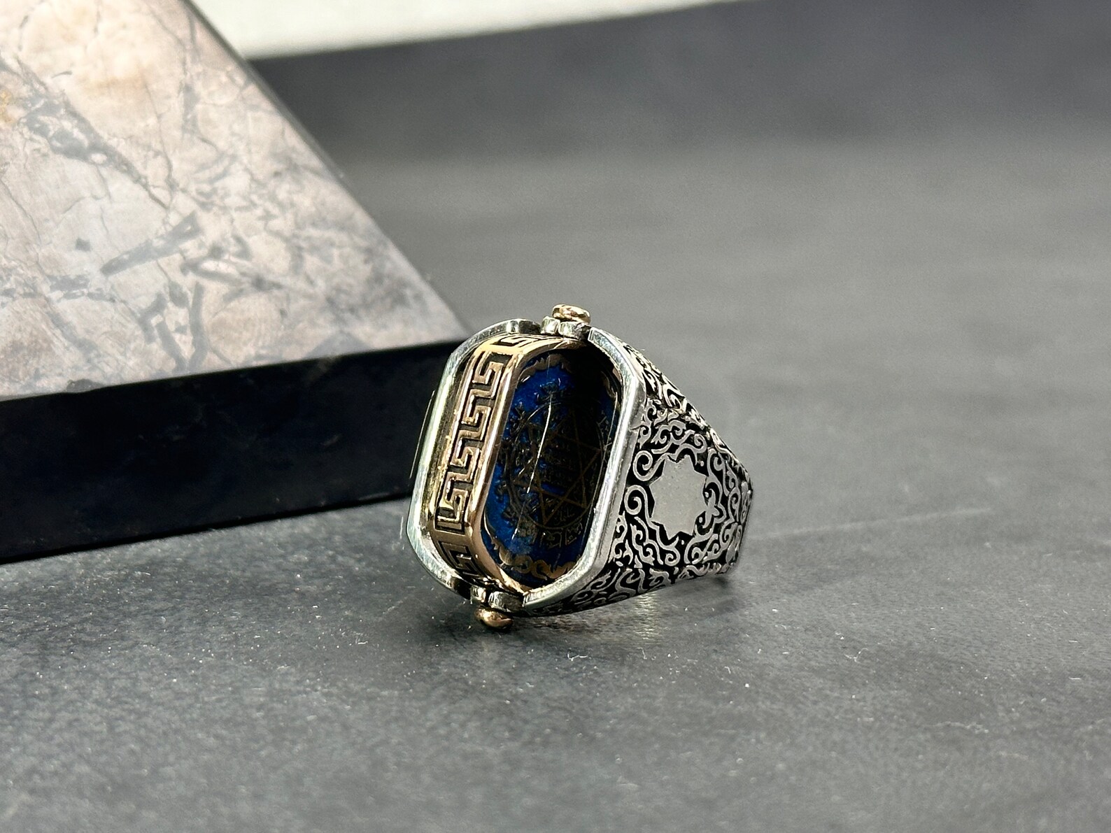 Sterling Silver Changeable Ring: Onyx & Star of David, Trendy Men's ...
