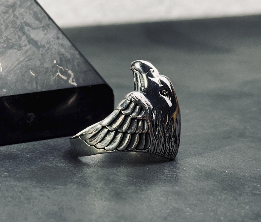 Silver Raven Signet Ring,925k Sterling Silver Handmade Engraved Ring ...