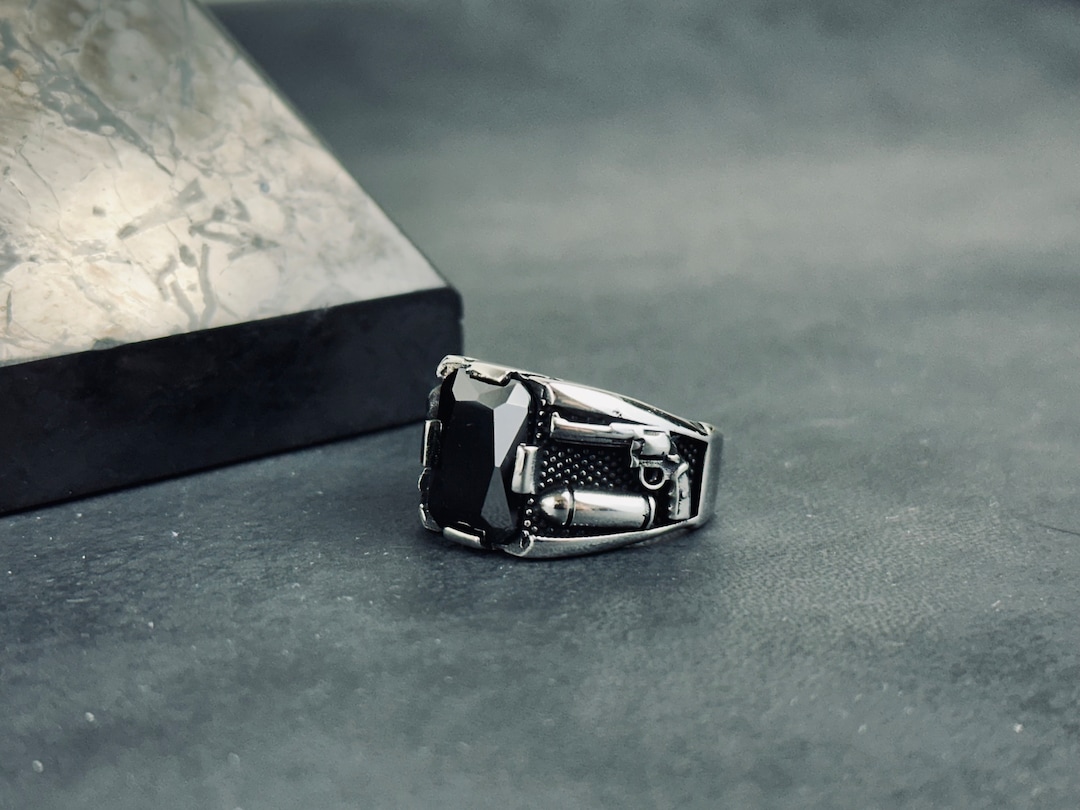 Men's Sterling Silver Bullet Ring, Revolver Engraving (bold Statement ...