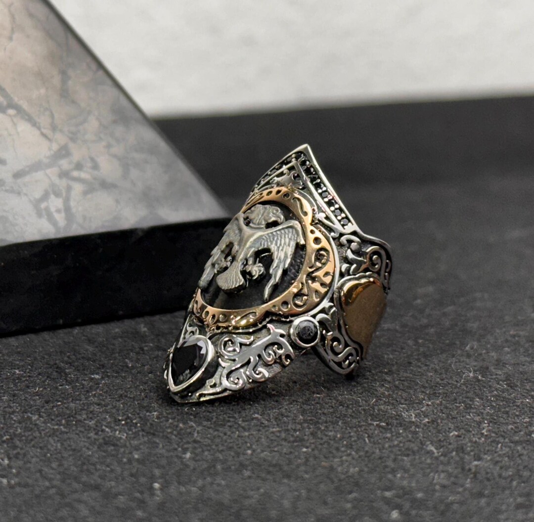 Double Headed Eagle Silver Ring, Handmade Thumb Band (sterling 925) - Etsy