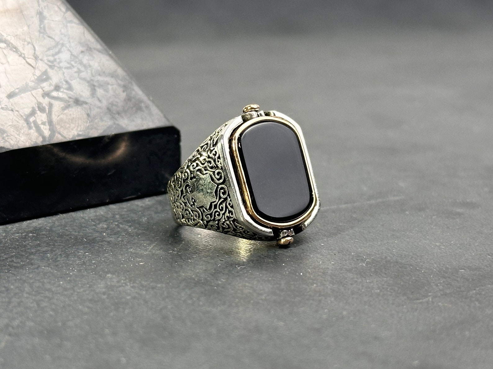 Sterling Silver Changeable Ring: Onyx & Star of David, Trendy Men's ...