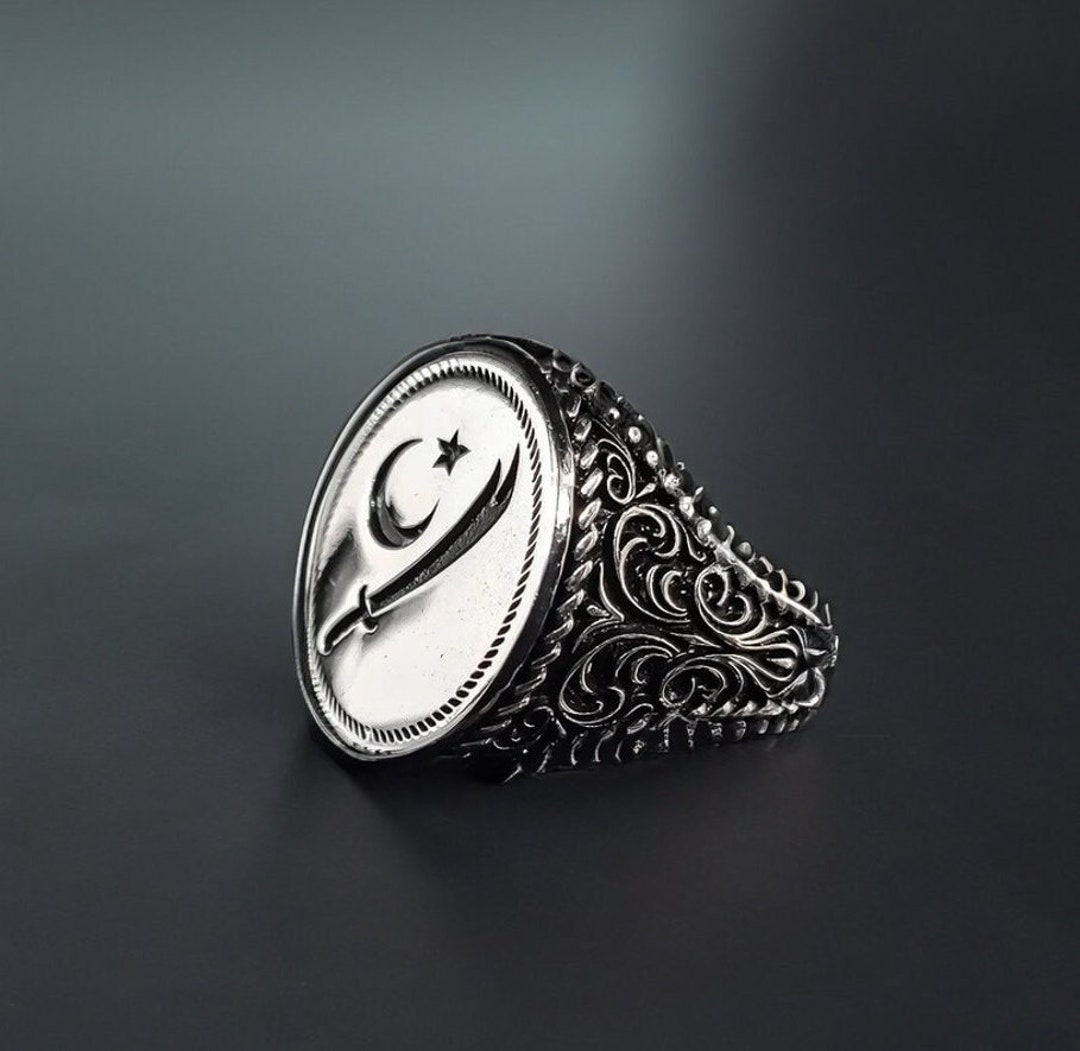 Embroidered Sword Moon Star Ring: Handmade 925 Sterling Silver - Etsy
