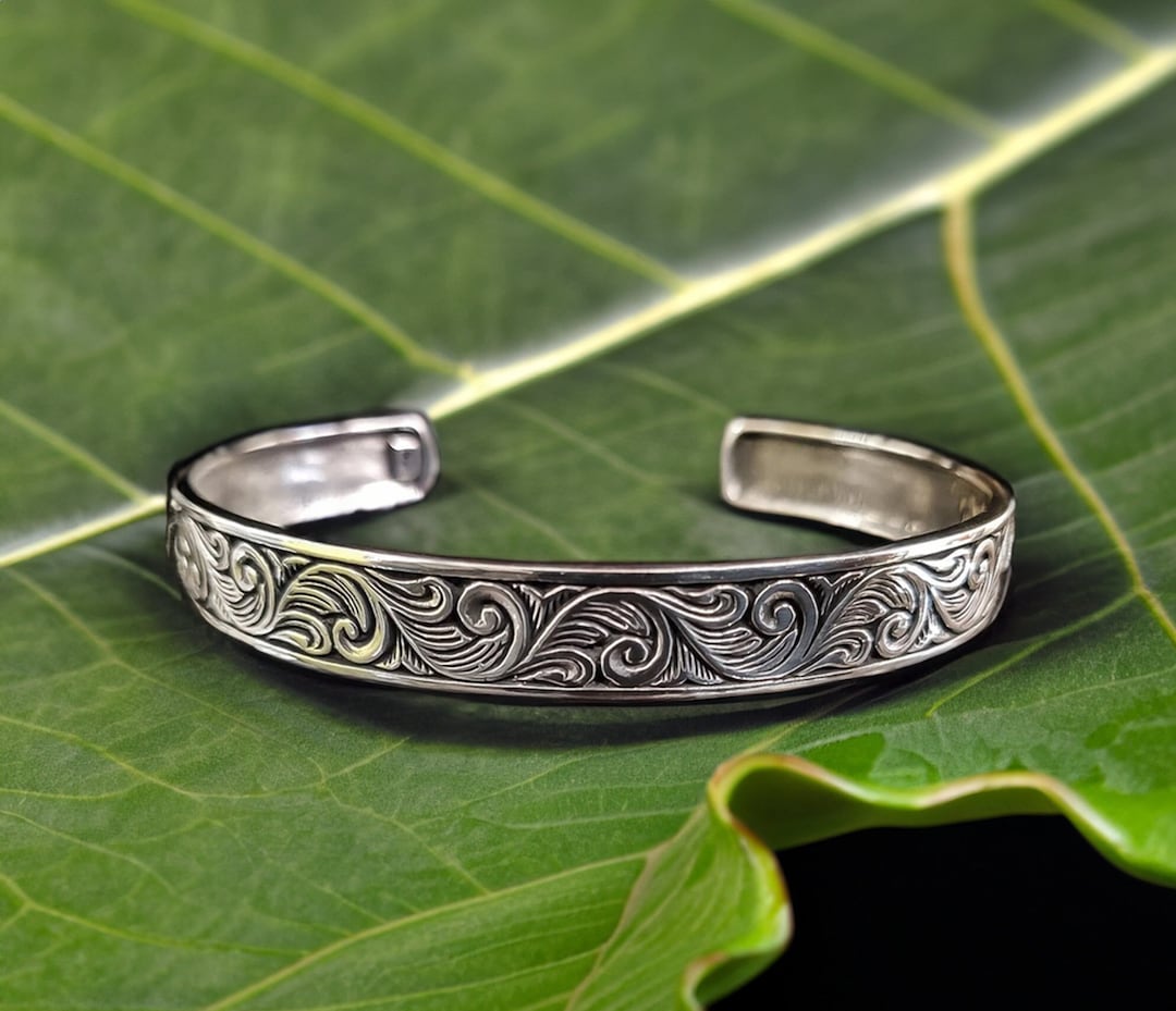 Sterling Silver Cuff Bracelet: Handmade Engraved - Adjustable Fit - Etsy