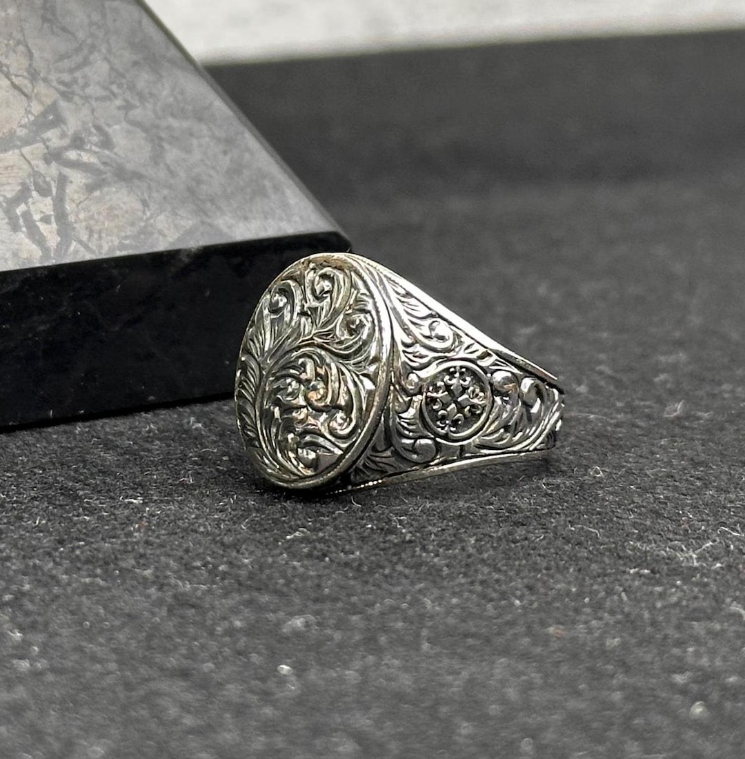Silver Engraved Mens Ring - Handmade Greek Ring - Stylish Silver Ring ...