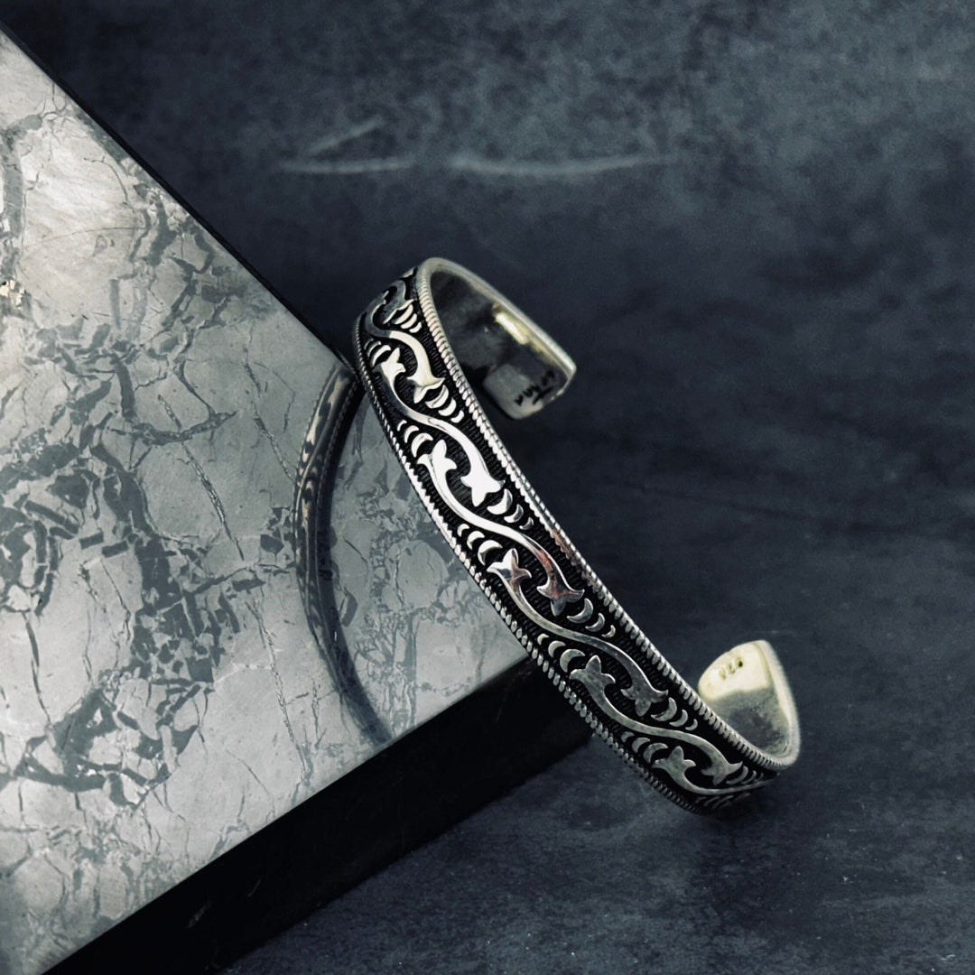 Personalized Silver Bracelet,adjustable Silver Cuff,embriodered Unique ...
