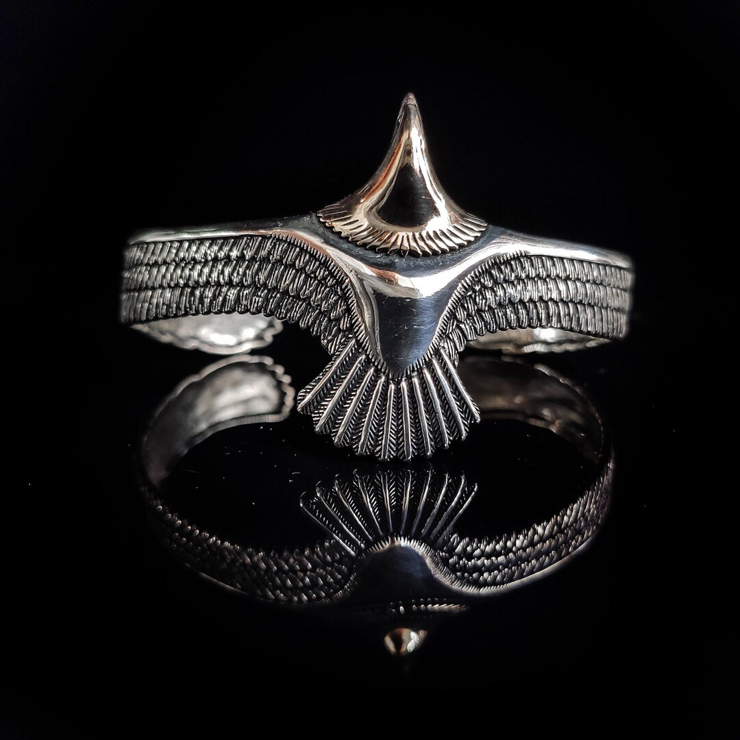 Handmade Sterling Silver Eagle Bracelet (engraved Cuff, Sapphire) - Etsy
