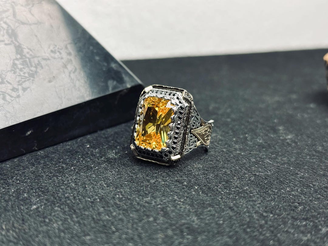 Square Citrine Men’s Ring - Handmade Sterling Silver Bold Gem - Etsy
