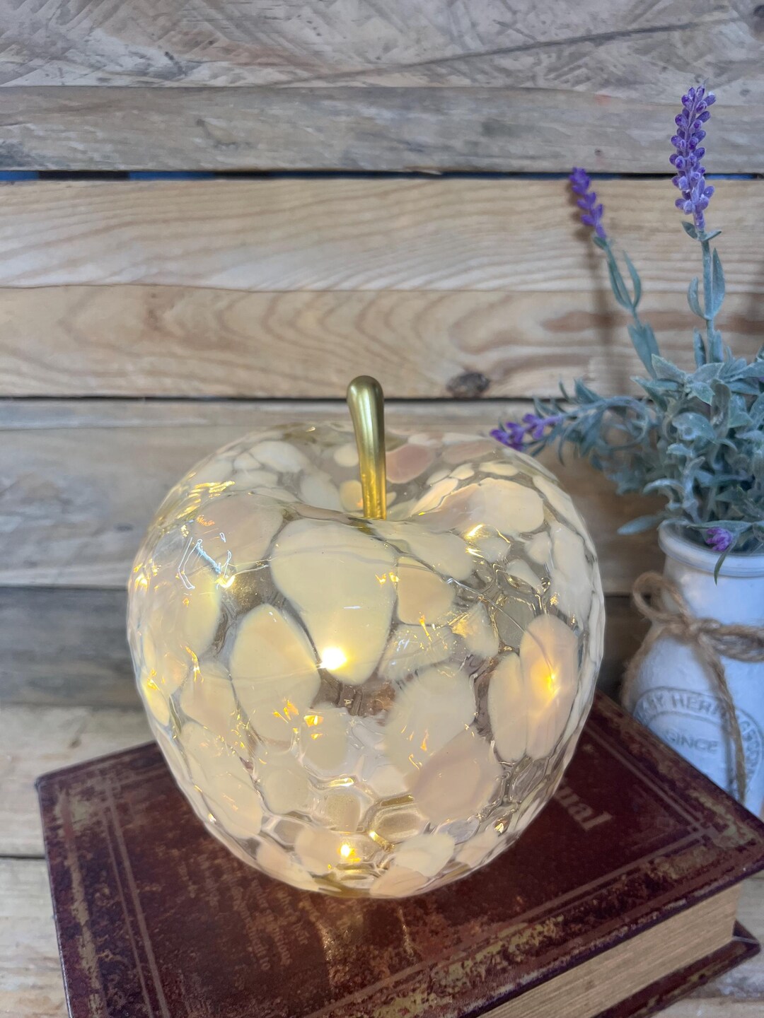 Lamp LED Glass Gold Apple , Light up Fairy Lights .17cm High. - Etsy UK