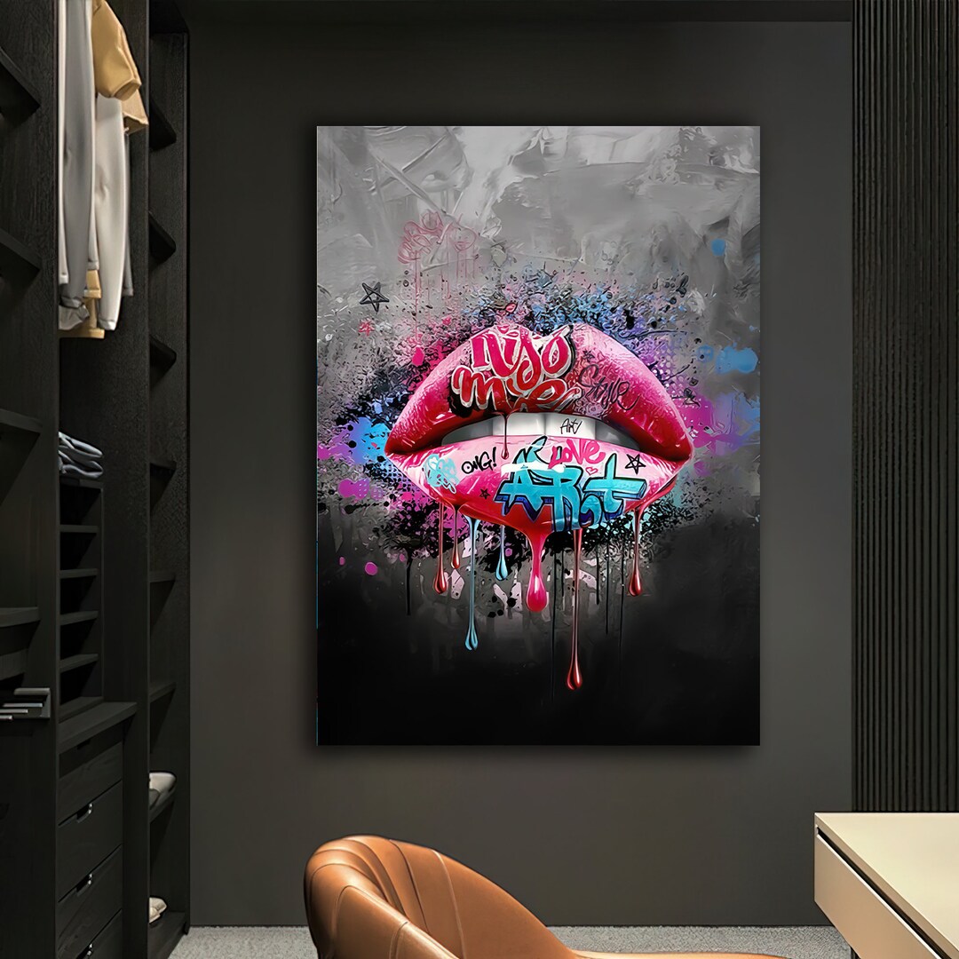 Lips Graffiti Canvas Painting, Sexy Lips Canvas Painting, Colorful Lip ...