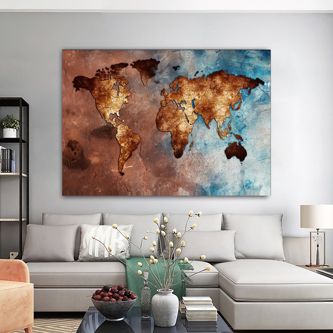 World Map Canvas Painting, Map Wall Decor, Countries Map Canvas ...