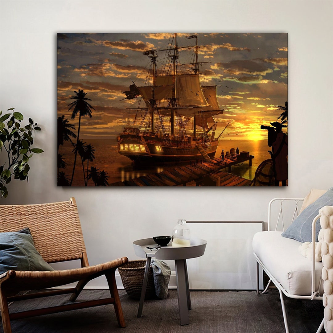 Ship Canvas Painting, Pirate Ship Painting, Sailing Painting, Boating ...