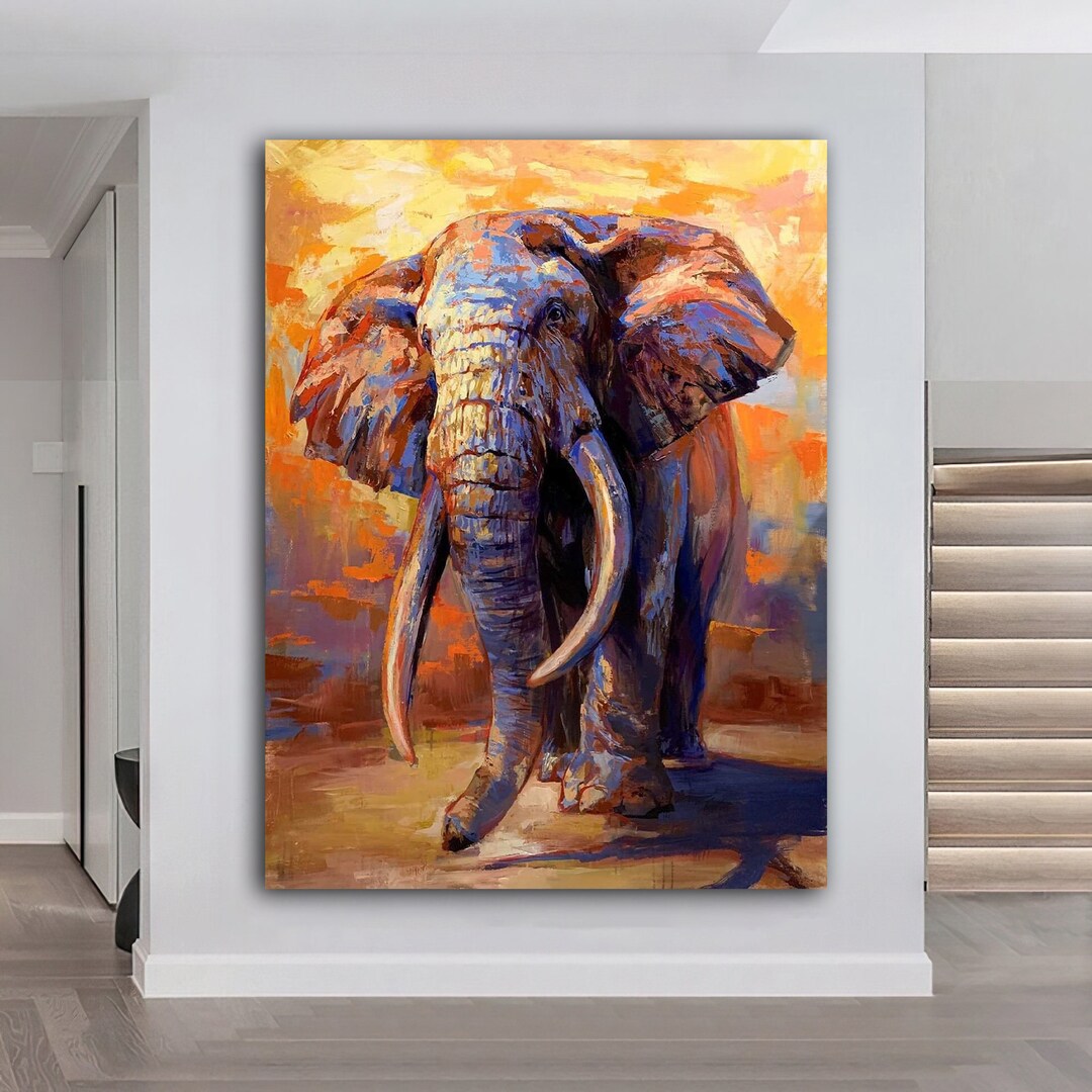 Colorful Elephant Canvas Painting, Colorful Elephant Wall Decor ...