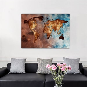 World Map Canvas Painting, Map Wall Decor, Countries Map Canvas ...