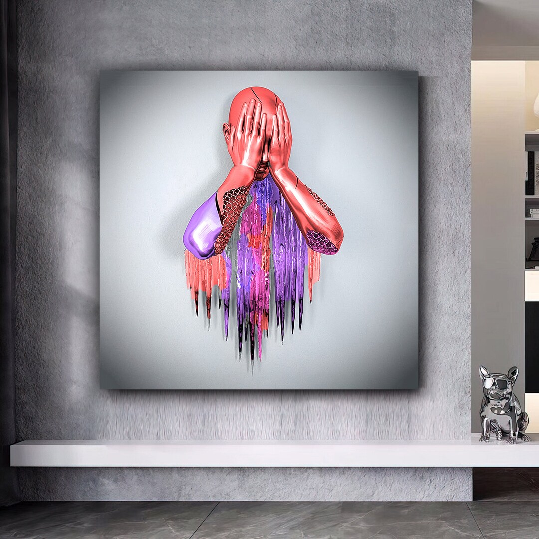 Regret Man Silver Glitter Embroidered Canvas Painting, 3d Effect Canvas ...
