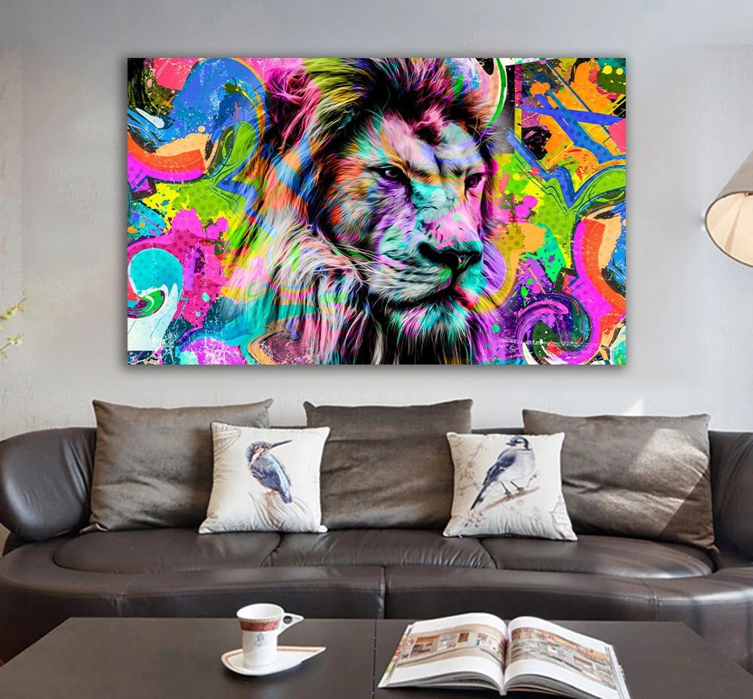 Lion Painting, Colorful Lion Wall Art, Lion Poster, Colorful Lion Print ...
