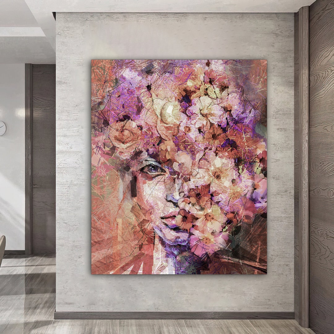Flower Head Woman Face Portrait Canvas Wall Art , Abstract Woman Canvas ...