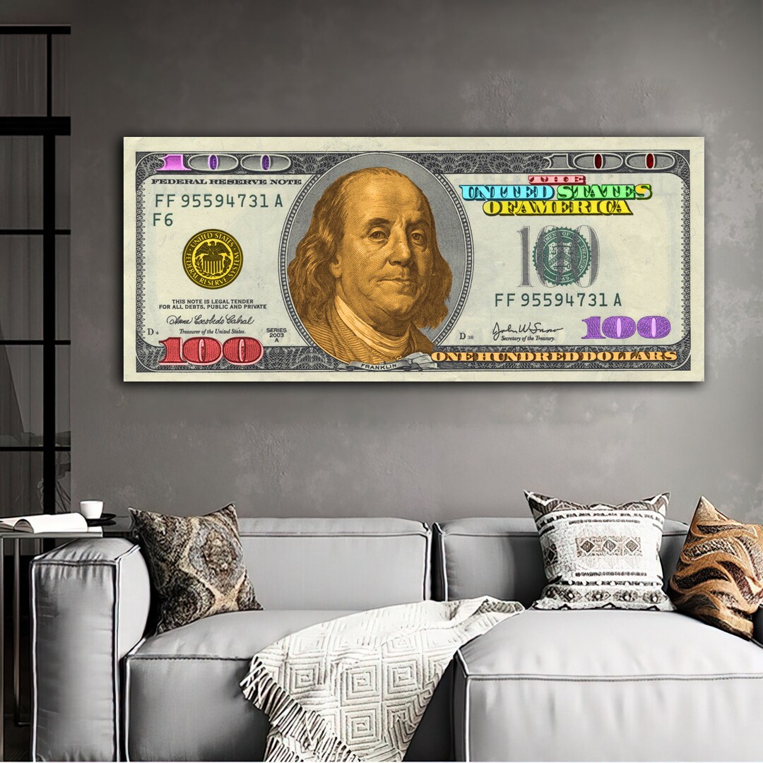 Benjamin Franklin Dollar Art, 100 Dollars Bill Canvas, Money Wall Decor ...