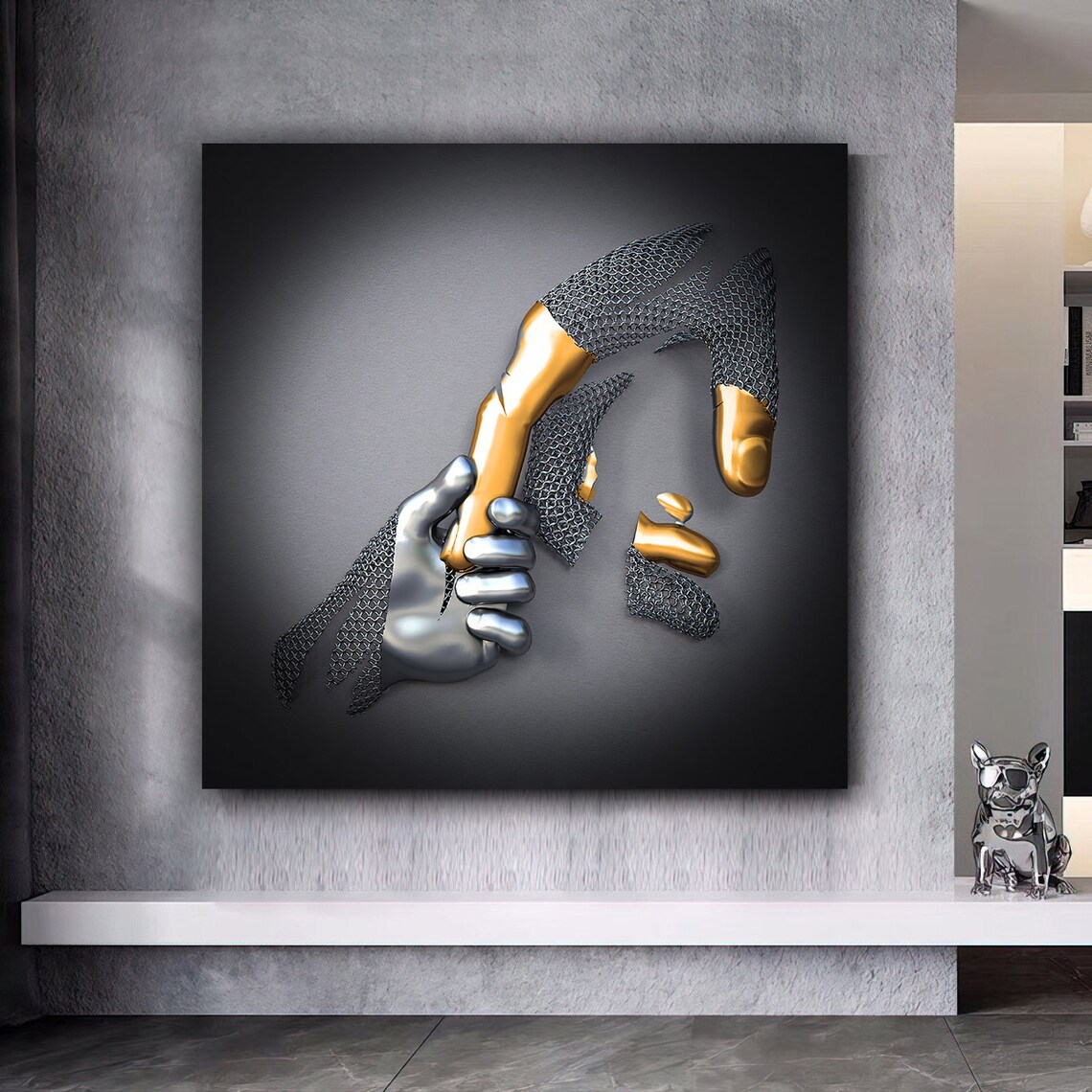 Hand Canvas Painting Silver Glitter Embroidered Wall Decor - Etsy