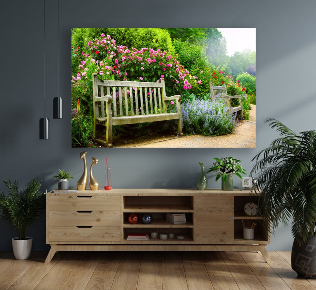 Flower Garden Canvas, Landscape Canvas Painting, Nature Canvas Print ...