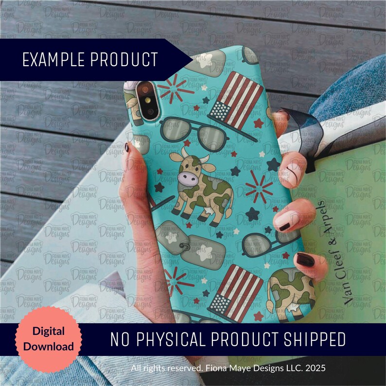 Military Blue Camo Cows | Hand Drawn 4th of July Cartoon Cows | Playful ...