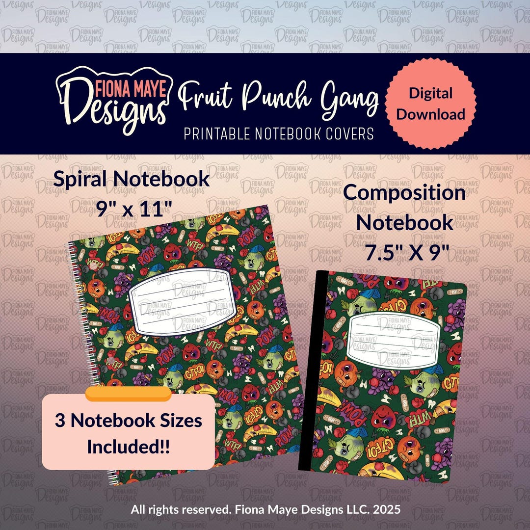 Composition Notebook Cover Sticker | Hand Drawn Cartoon Fruit Design ...
