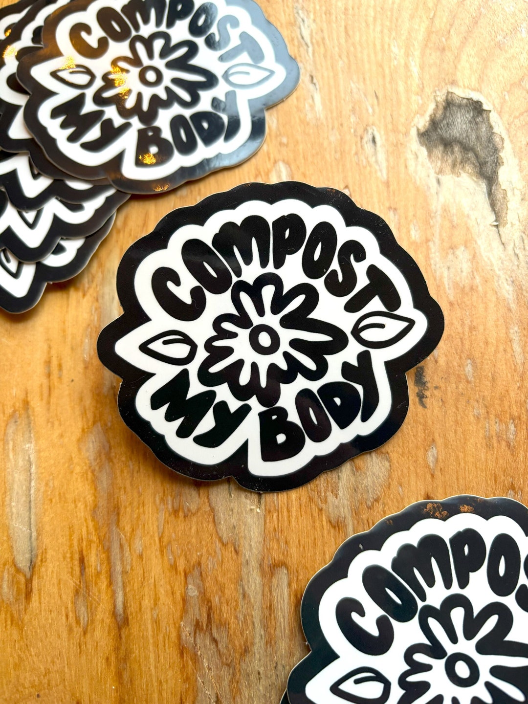 Compost My Body Sticker Ll Black and White Die Cut Ll Vinyl Floral ...