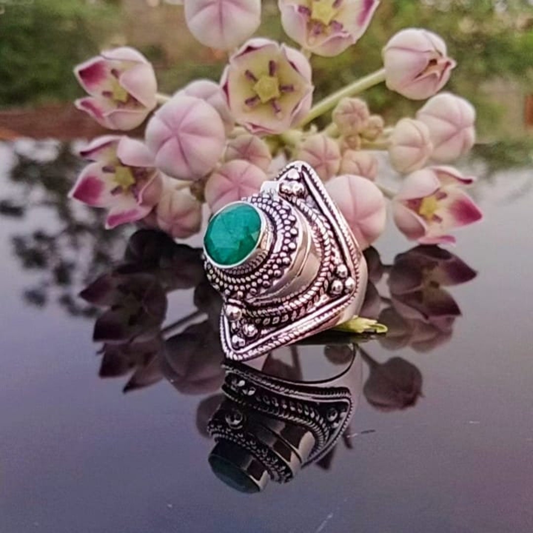 Emerald Compartment Ring, Secret Compartment Ring, Green Compartment ...