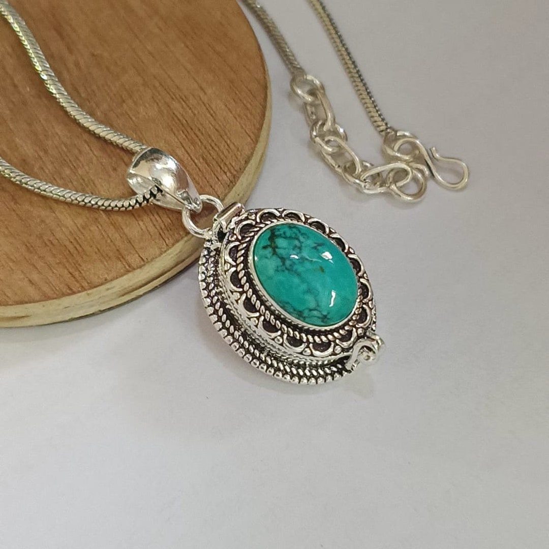 Turquoise Locket Pendant: Handmade Sterling Silver Secret Compartment ...