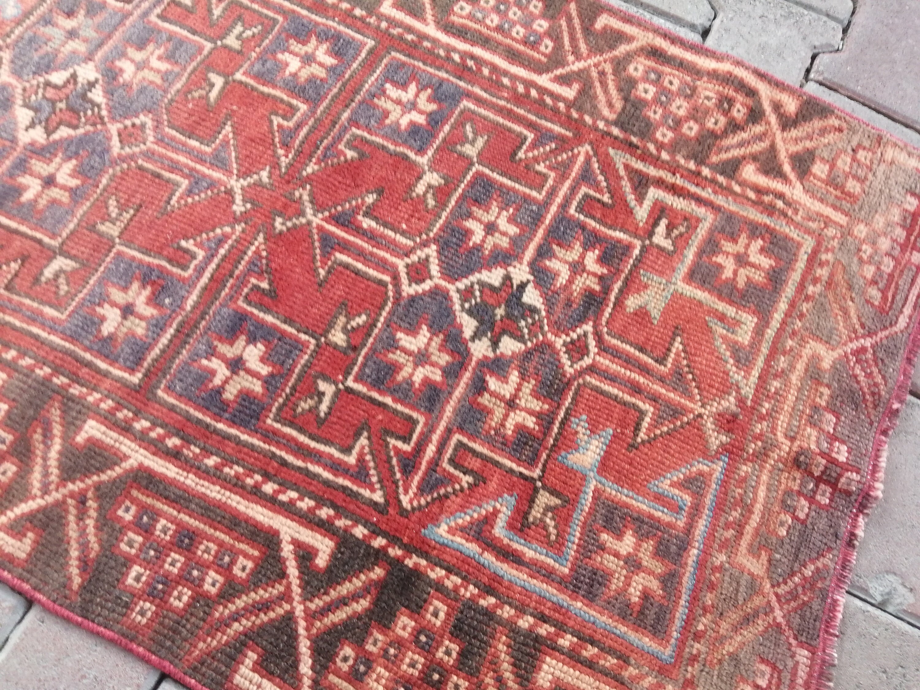 Persian Small Rug, Persian Geomatric Rug, Persian Oriental Rug, Vintage ...