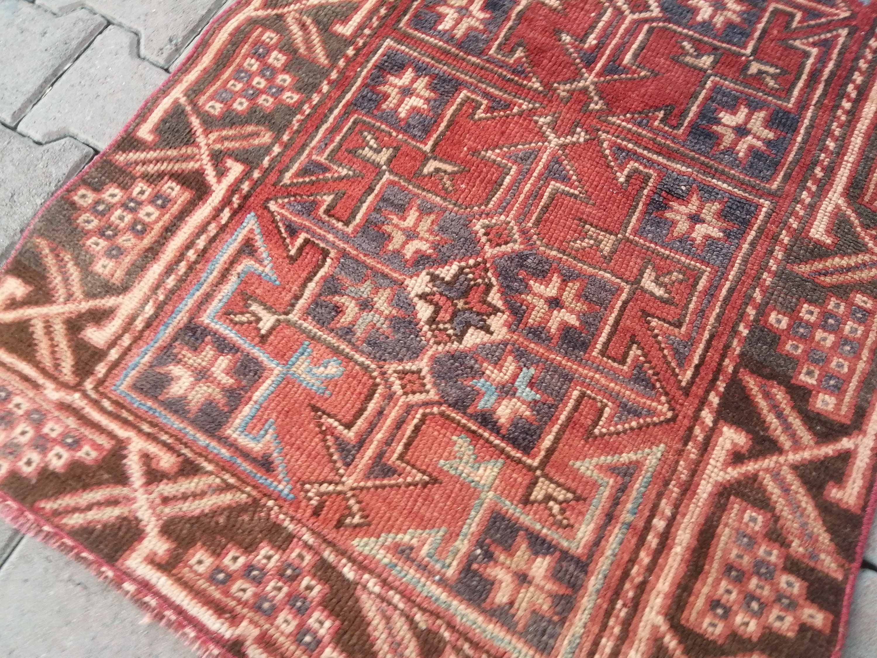 Persian Small Rug, Persian Geomatric Rug, Persian Oriental Rug, Vintage ...