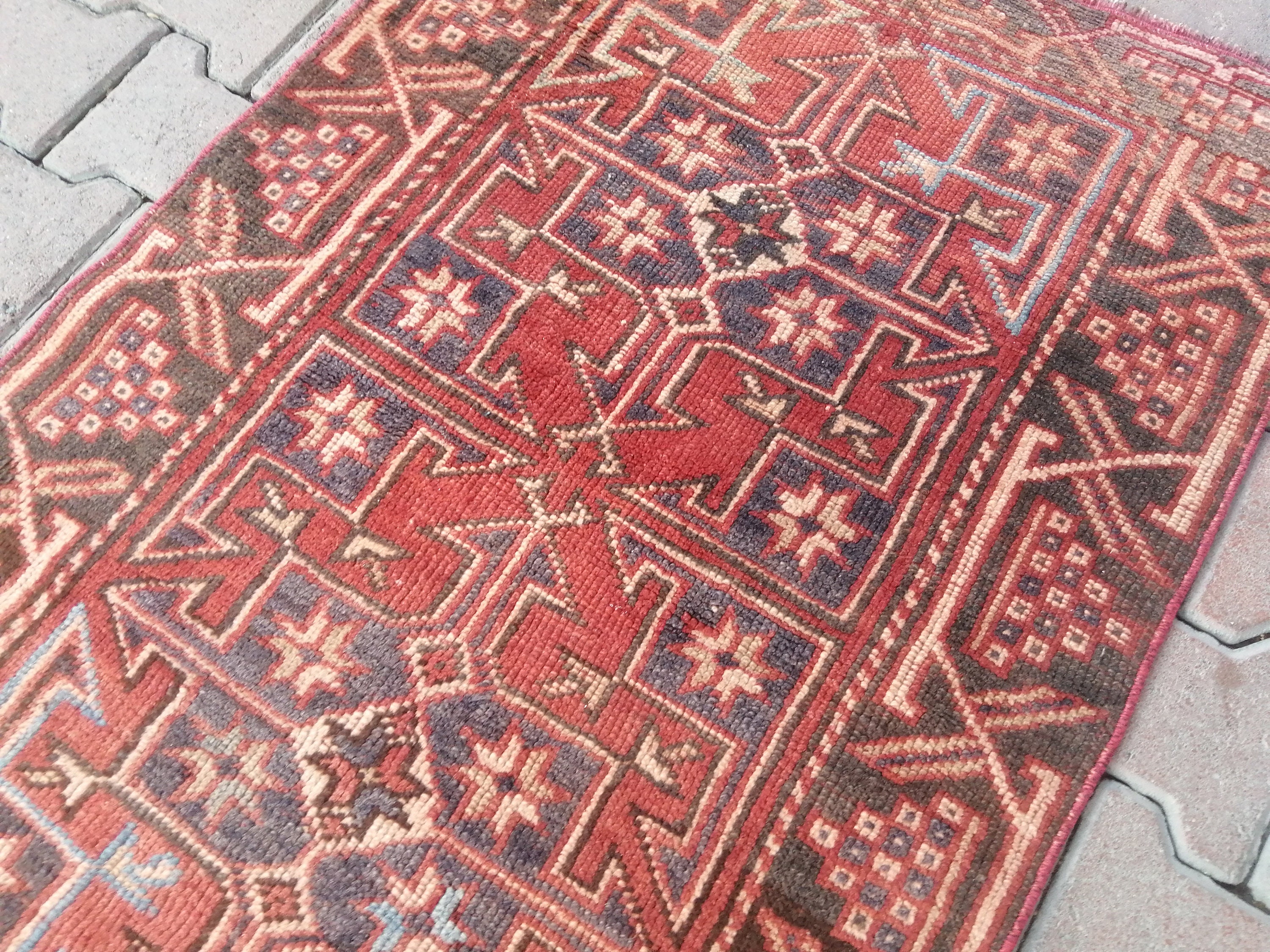 Persian Small Rug, Persian Geomatric Rug, Persian Oriental Rug, Vintage ...