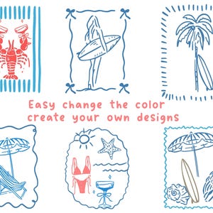 Summer Png, Coastal Clipart Bundle, Hand-drawn Beach Ocean Elements ...