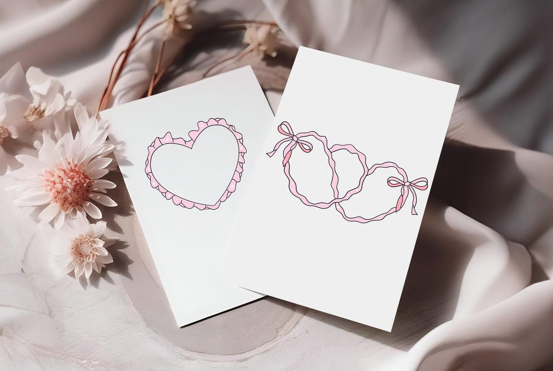 Whimsical Frames & Bows Clipart, Wavy Squiggle Heart Frame, Hand-drawn ...