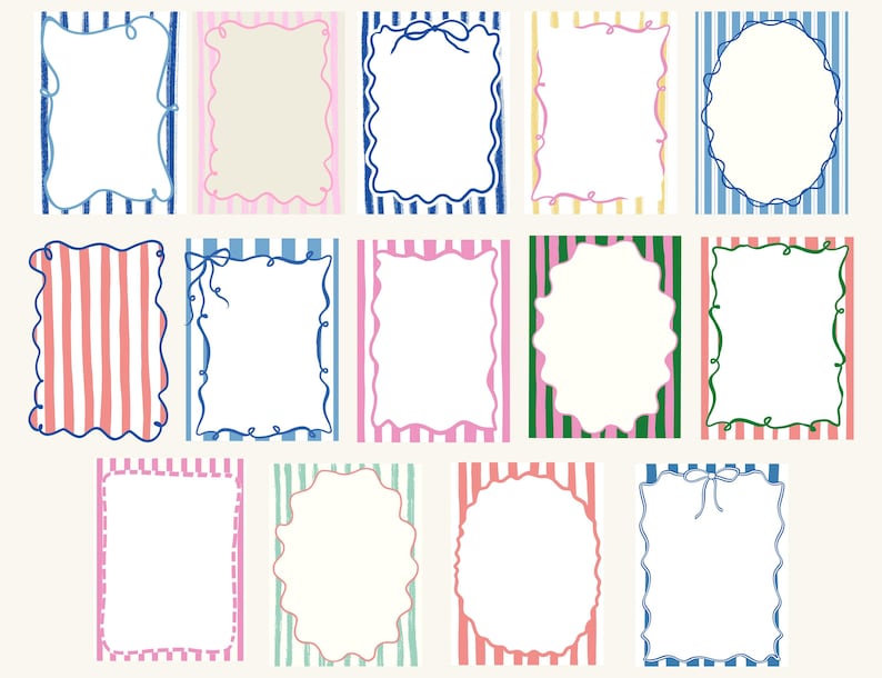 Hand Drawn Coastal Summer Frames With Bow & Ribbon Clipart, Whimsical ...