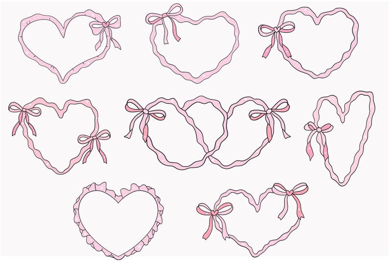 Whimsical Frames & Bows Clipart, Wavy Squiggle Heart Frame, Hand-drawn ...