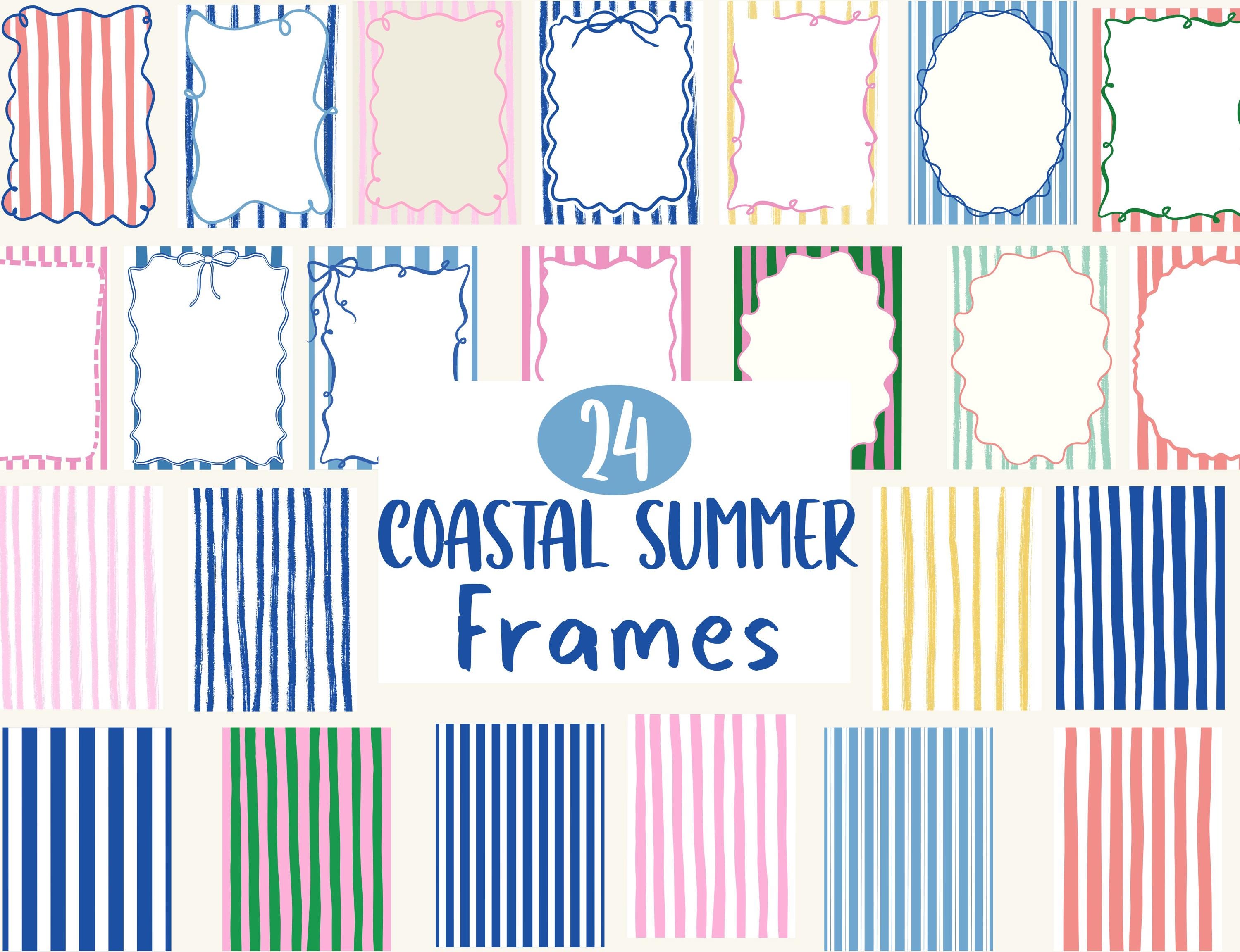Hand Drawn Coastal Summer Frames With Bow & Ribbon Clipart, Whimsical ...